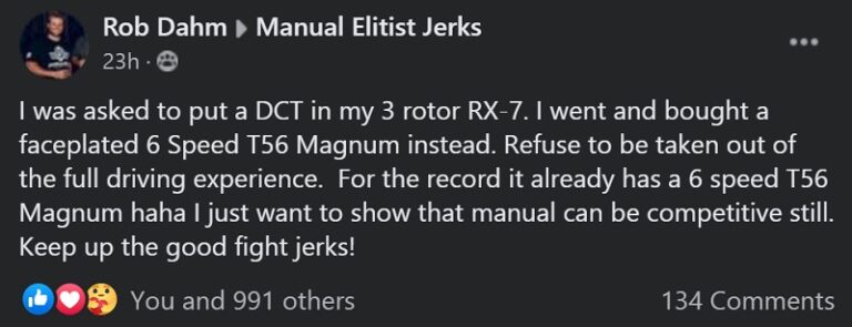 Rob Dahm declined to put a Dual-clutch in his 3 Rotor to prove manuals ...